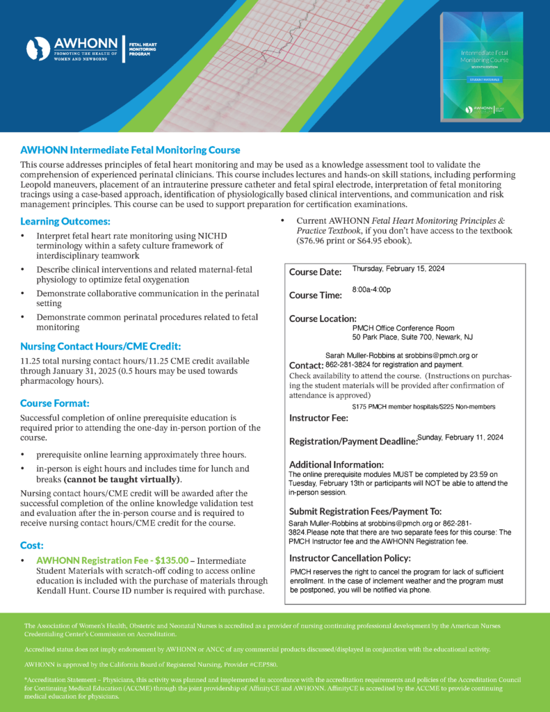 AWHONN Intermediate Fetal Monitoring Course - PMCH